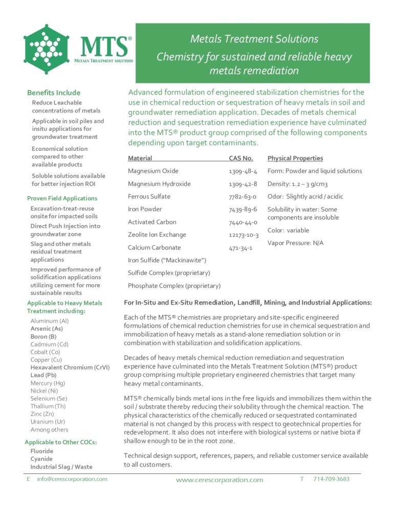 METALS TREATMENT SOLUTION (MTS) - C.E.R.E.S